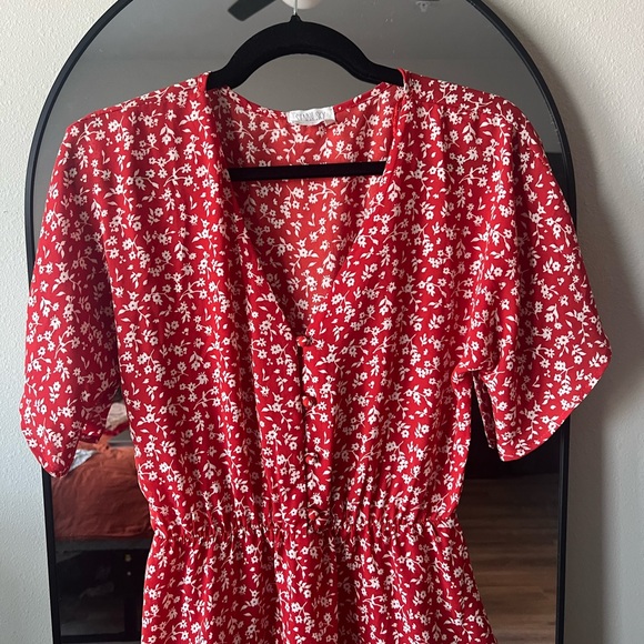 Sienna Sky | Tops | Sienna Sky Vibrant Red Floral Shirt | Poshmark